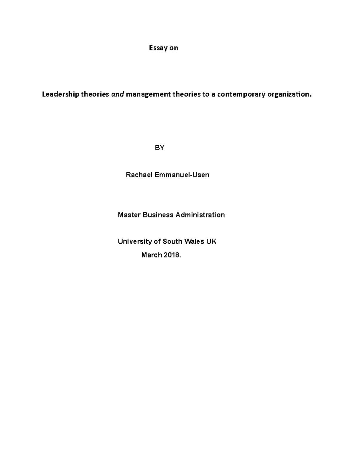 Assignment ON Leadership theories - Essay on Leadership theories and ...