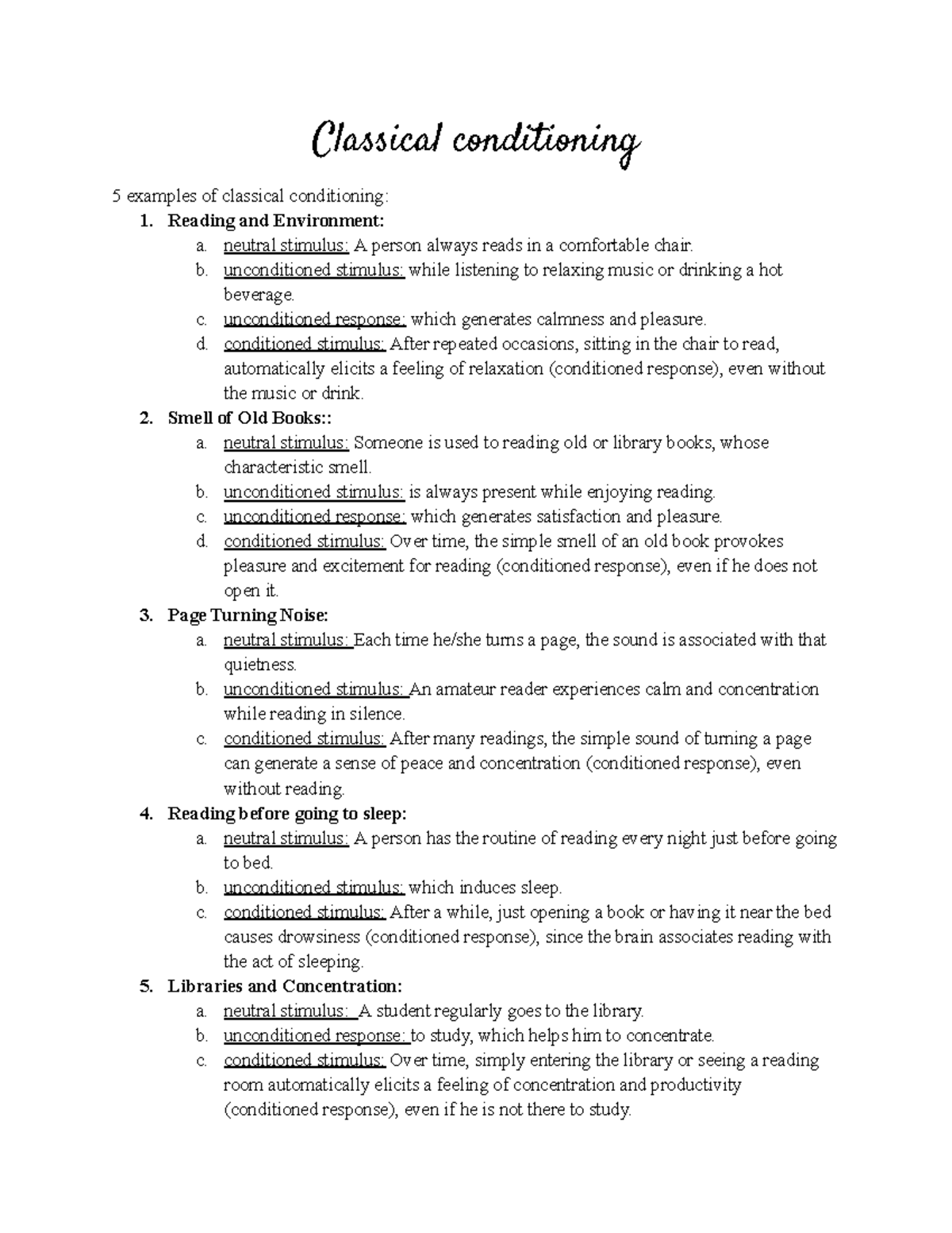 Classical conditioning - Reading and Environment: a. neutral stimulus ...