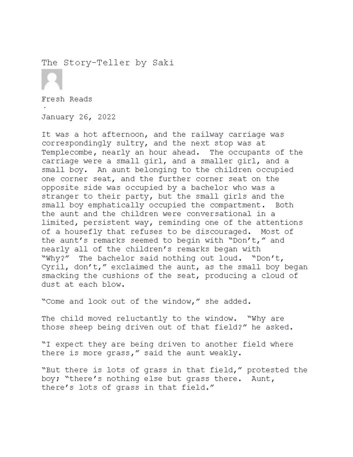 The-storyteller - The Story-Teller by Saki Fresh Reads · January 26 ...