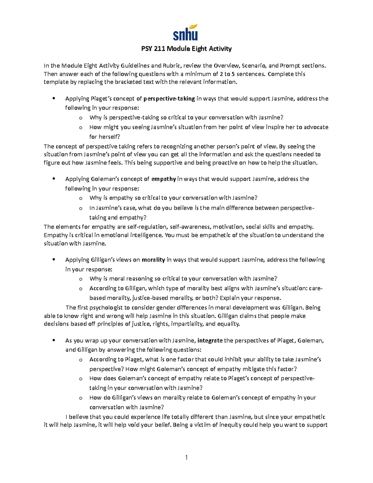 PSY 211 Module Eight Activity - PSY 211 Module Eight Activity In the ...
