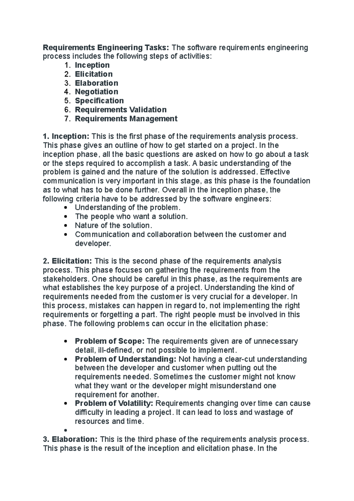 2nd SEN - Requirements Engineering Tasks: The software requirements engineering process includes ...