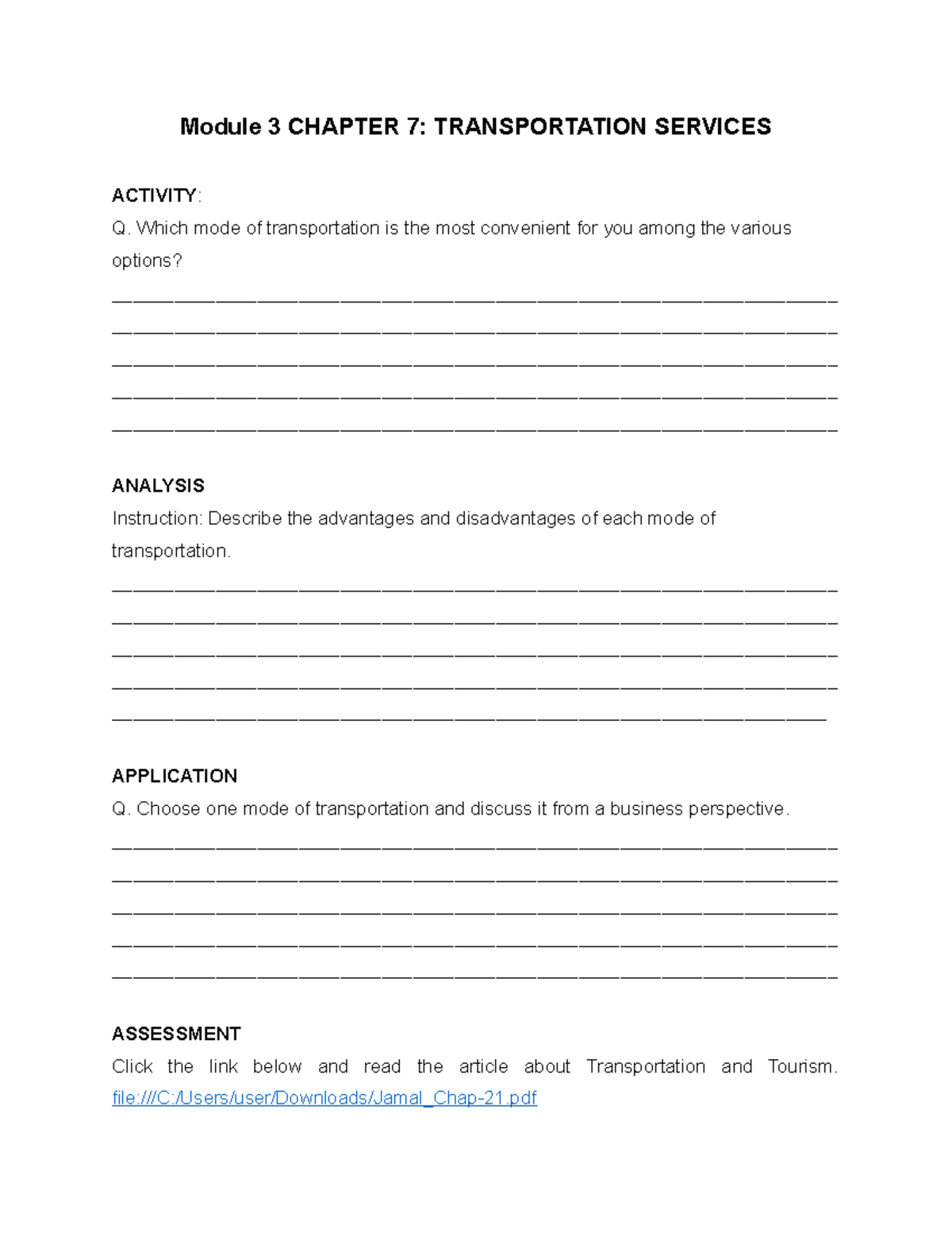 Worksheet-TMC224- Module 3 BSTM2A - Module 3 CHAPTER 7: TRANSPORTATION ...