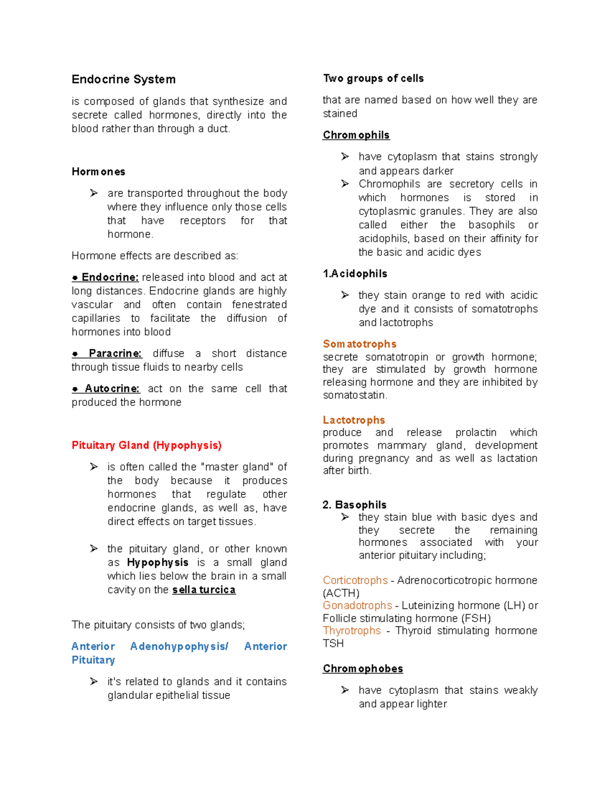 Endocrine System - notes - Endocrine System is composed of glands that ...