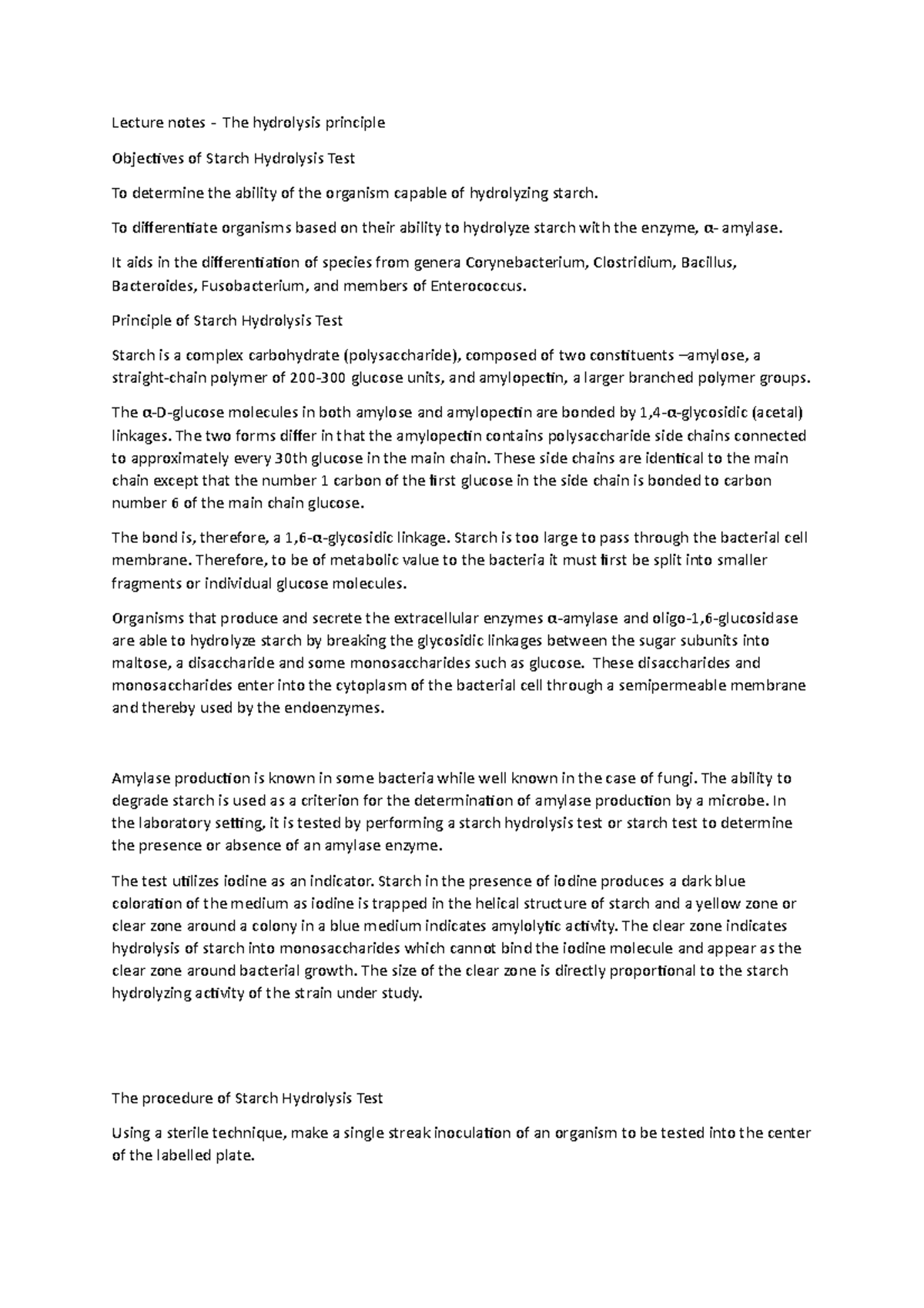 Lecture Notes The Hydrolysis Principle Lecture Notes The