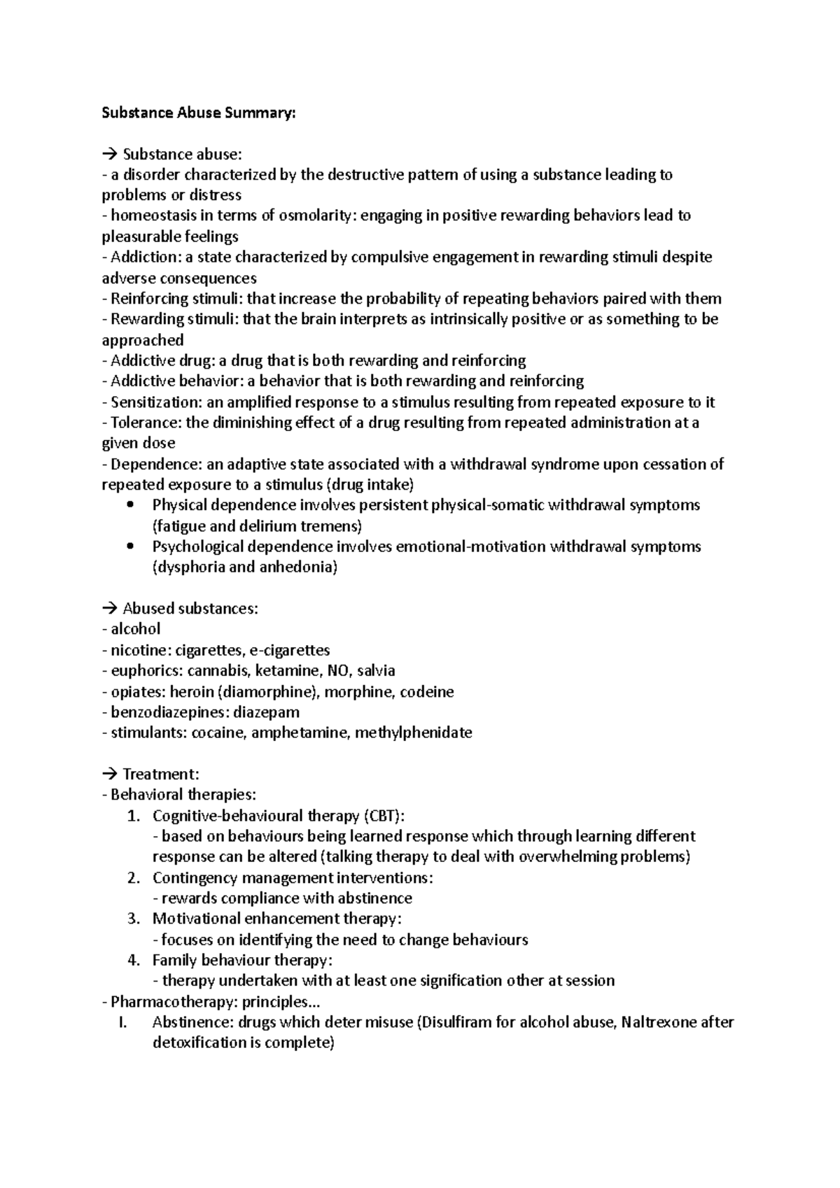Substance Abuse Summary - .. I. Abstinence: drugs which deter misuse ...