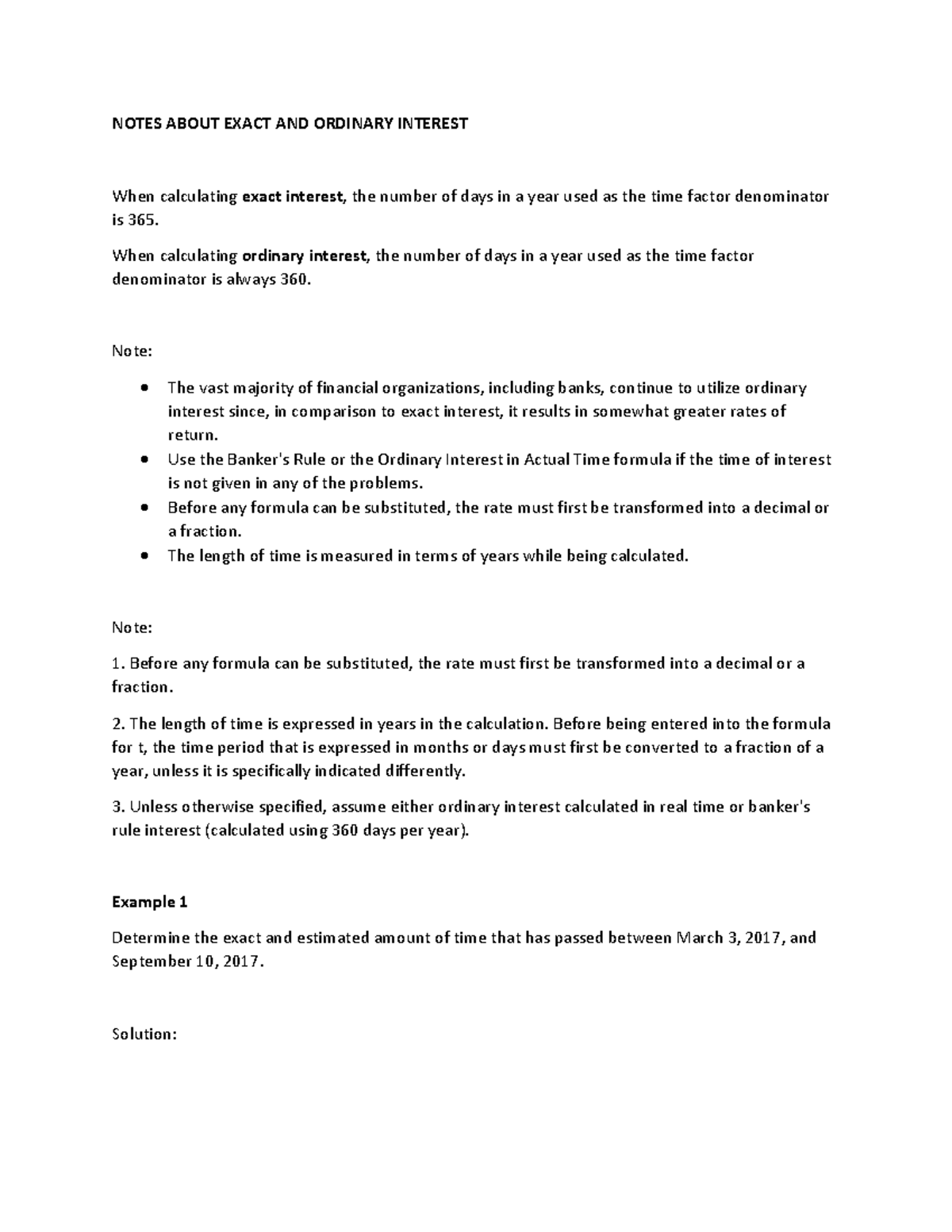 Notes About Exact AND Ordinary Interest - NOTES ABOUT EXACT AND ...