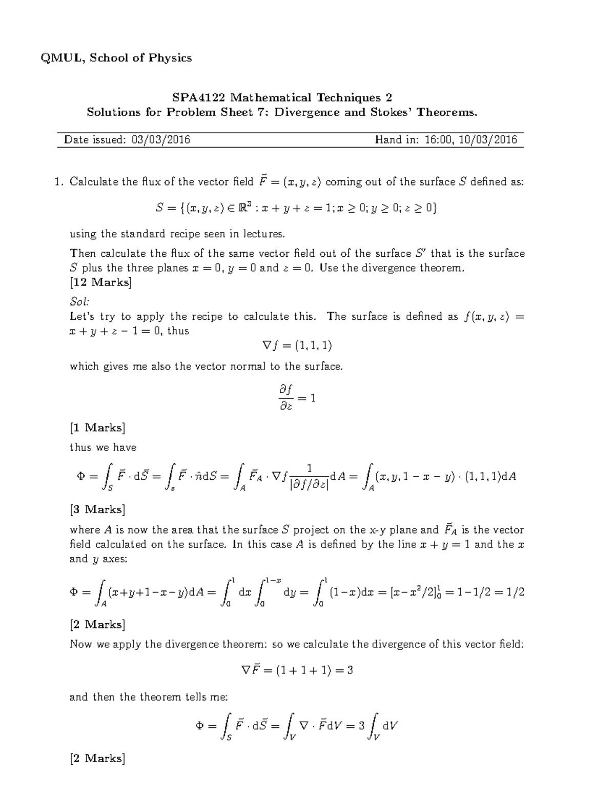 Problem Sheet 07 Solutions - QMUL, School of Physics SPA4122 ...