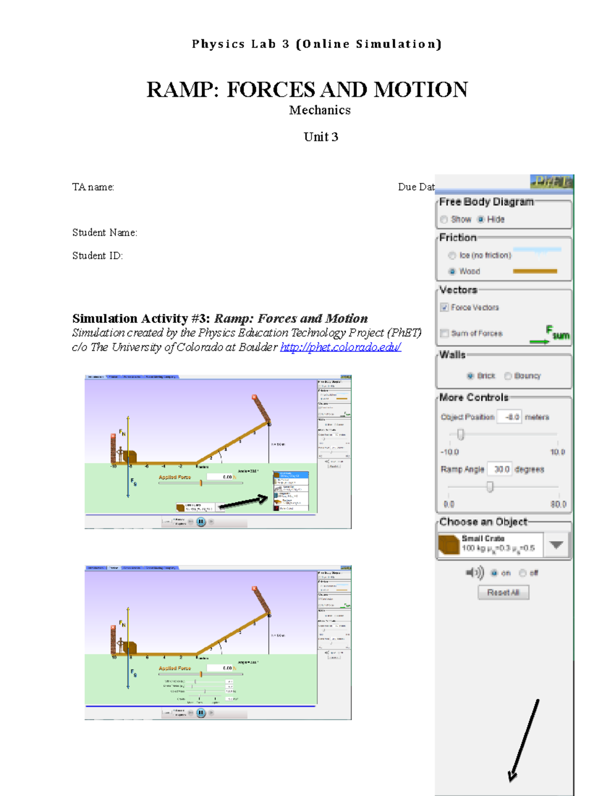 Lab-3 Force-Motion Online - RAMP: FORCES AND MOTION Mechanics Unit 3 TA ...