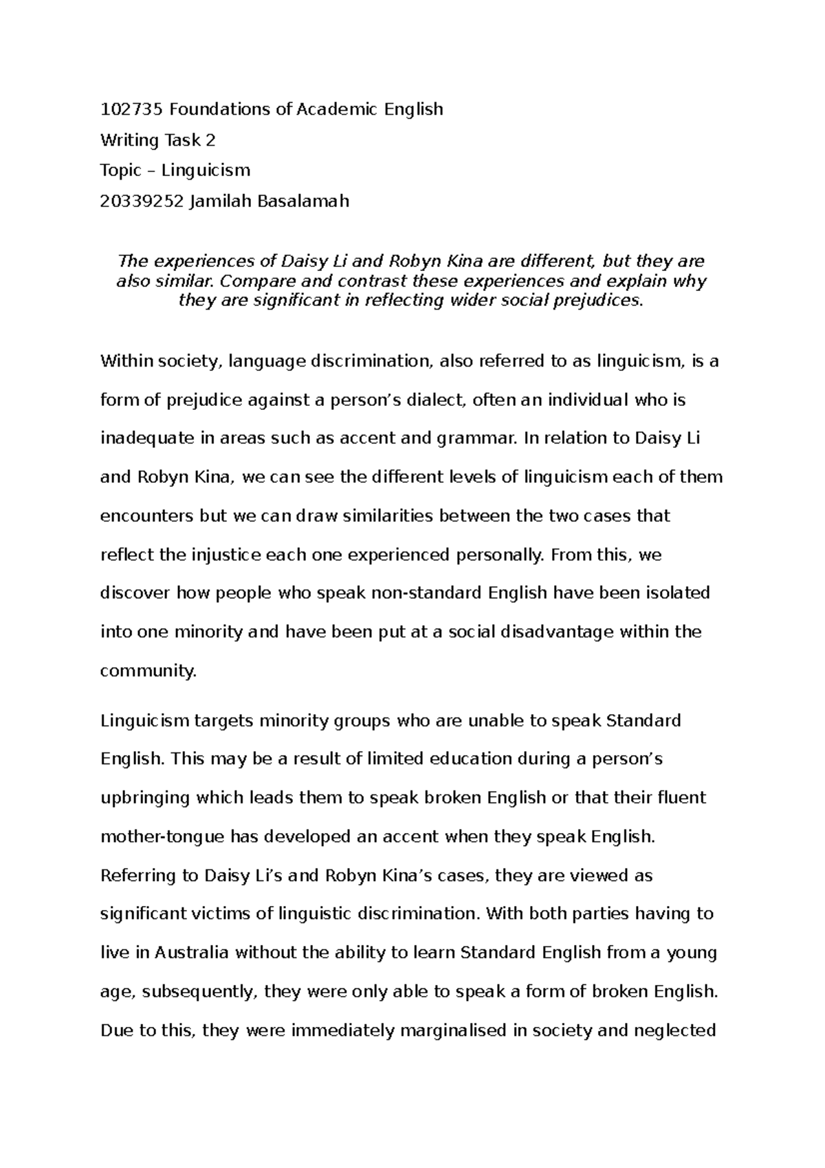 FAE (Spring) Writing Task 2 - 102735 - UWS - Studocu