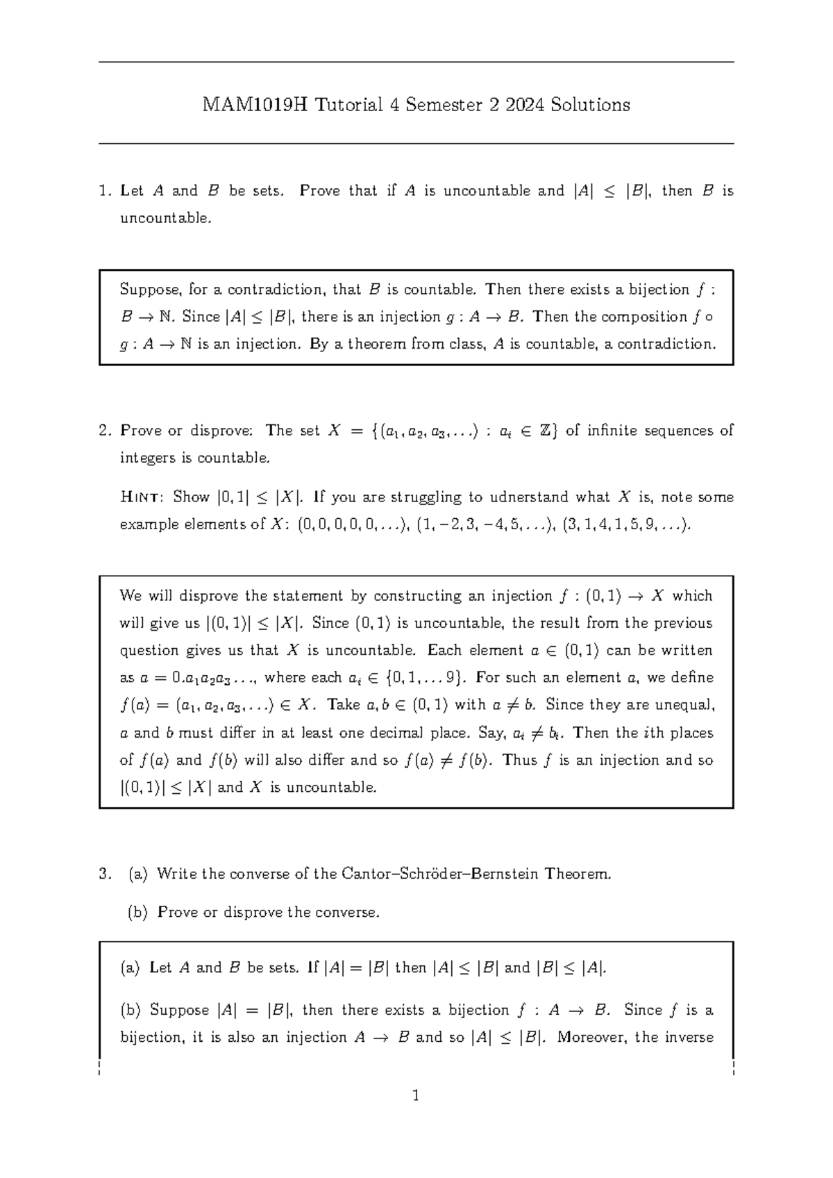 Tutorial 4 solutions - MAM1019H Tutorial 4 Semester 2 2024 Solutions Let A and B be sets. Prove ...