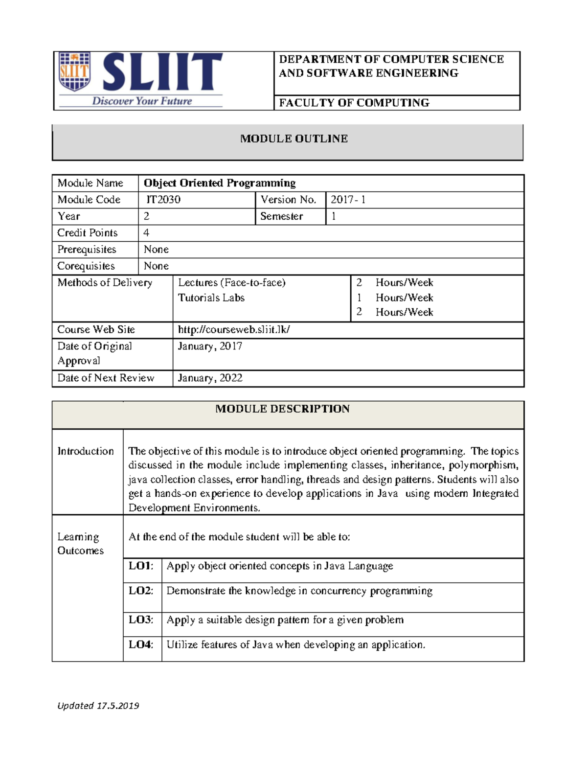 IT2030 Module Outline - it i - DEPARTMENT OF COMPUTER SCIENCE AND ...