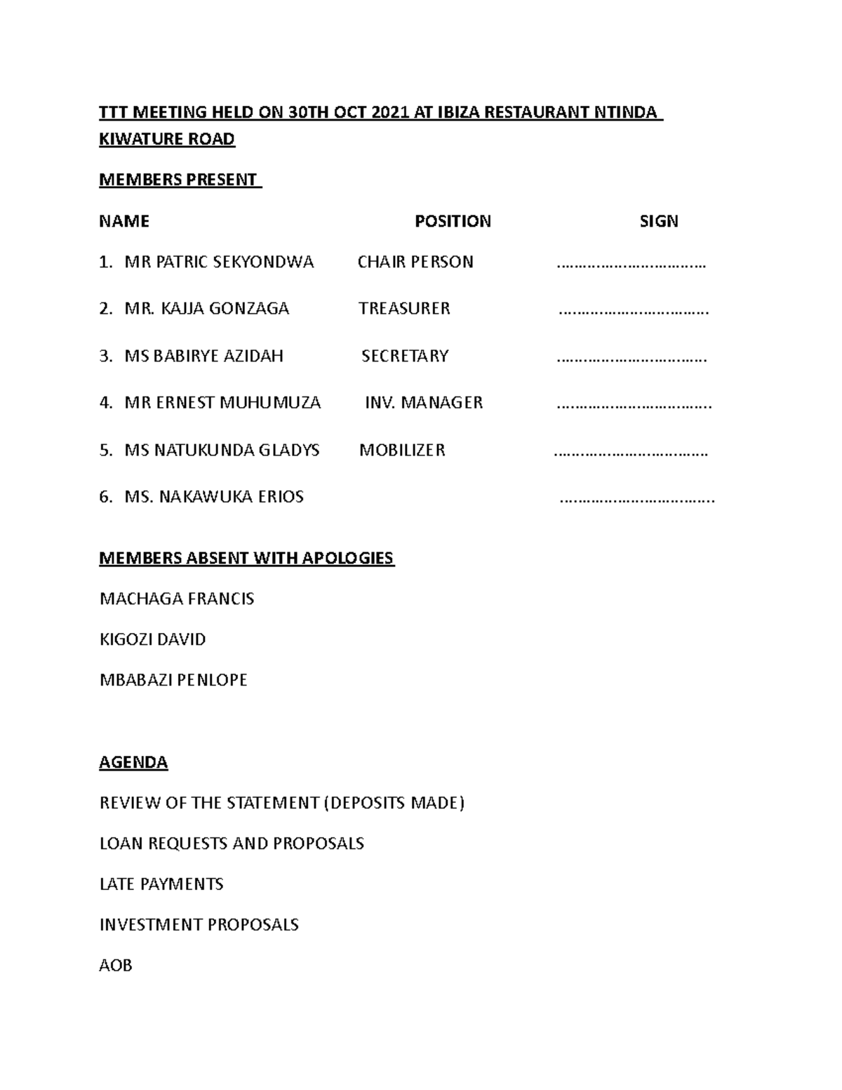 TTT Meeting HELD ON 30th oct - TTT MEETING HELD ON 30TH OCT 2021 AT ...