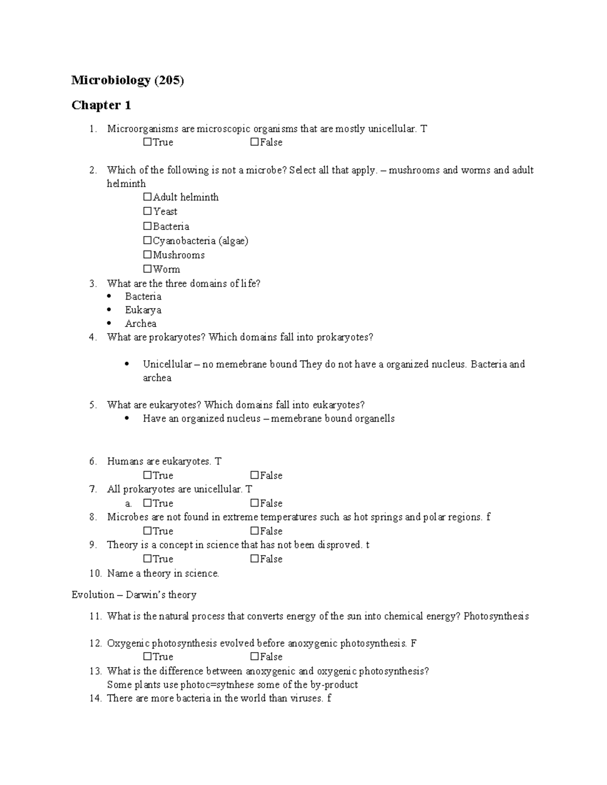 Chapter 1 worksheet - Microbiology (205) Chapter 1 Microorganisms are ...