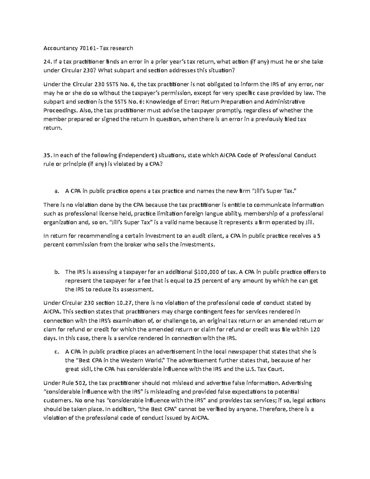 Chapter 1- second part - every day homework - Accountancy 70161- Tax ...