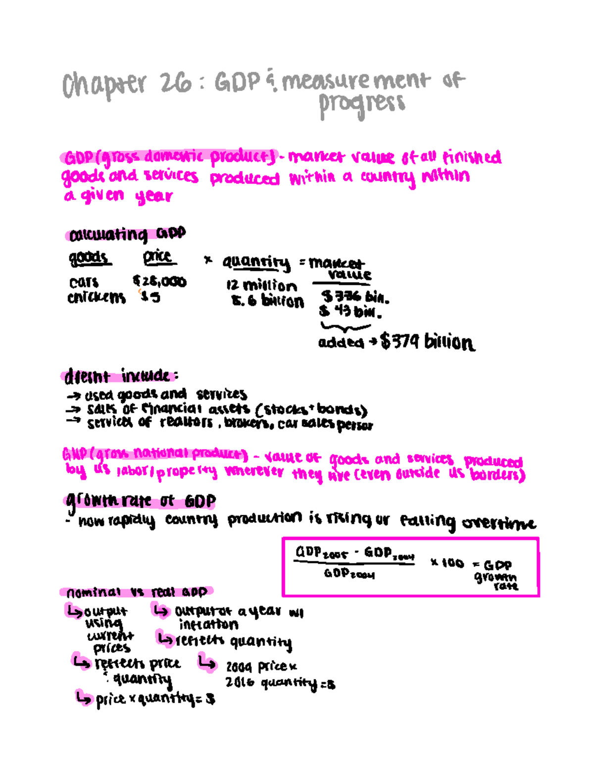 Chapter 26 notes and practice problems - Chapter 26 GDP i measurement ...
