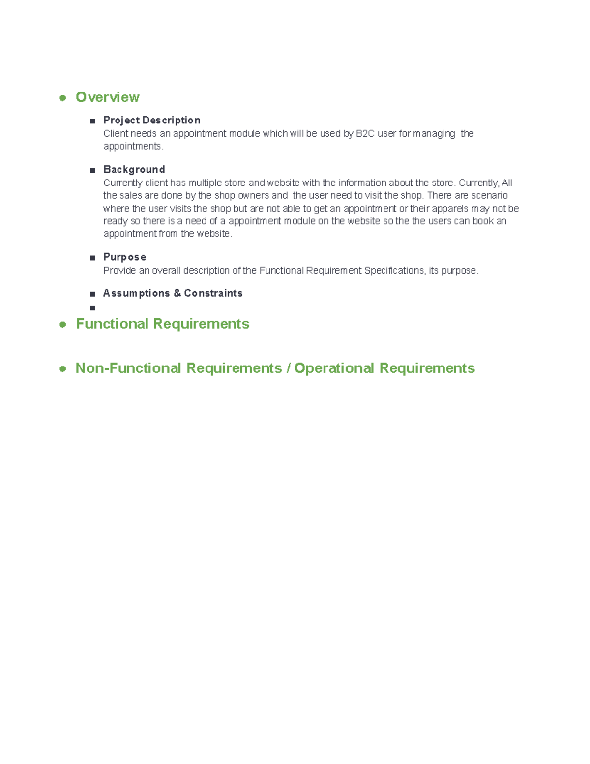 FRD - FRD Document template - Overview Project Description Client needs ...