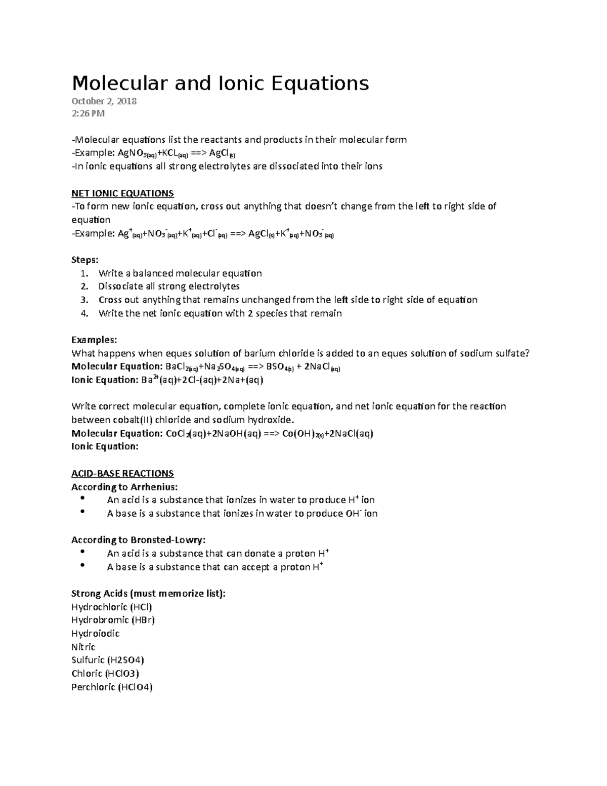 Molecular and Ionic Equations - Molecular and Ionic Equations October 2 ...