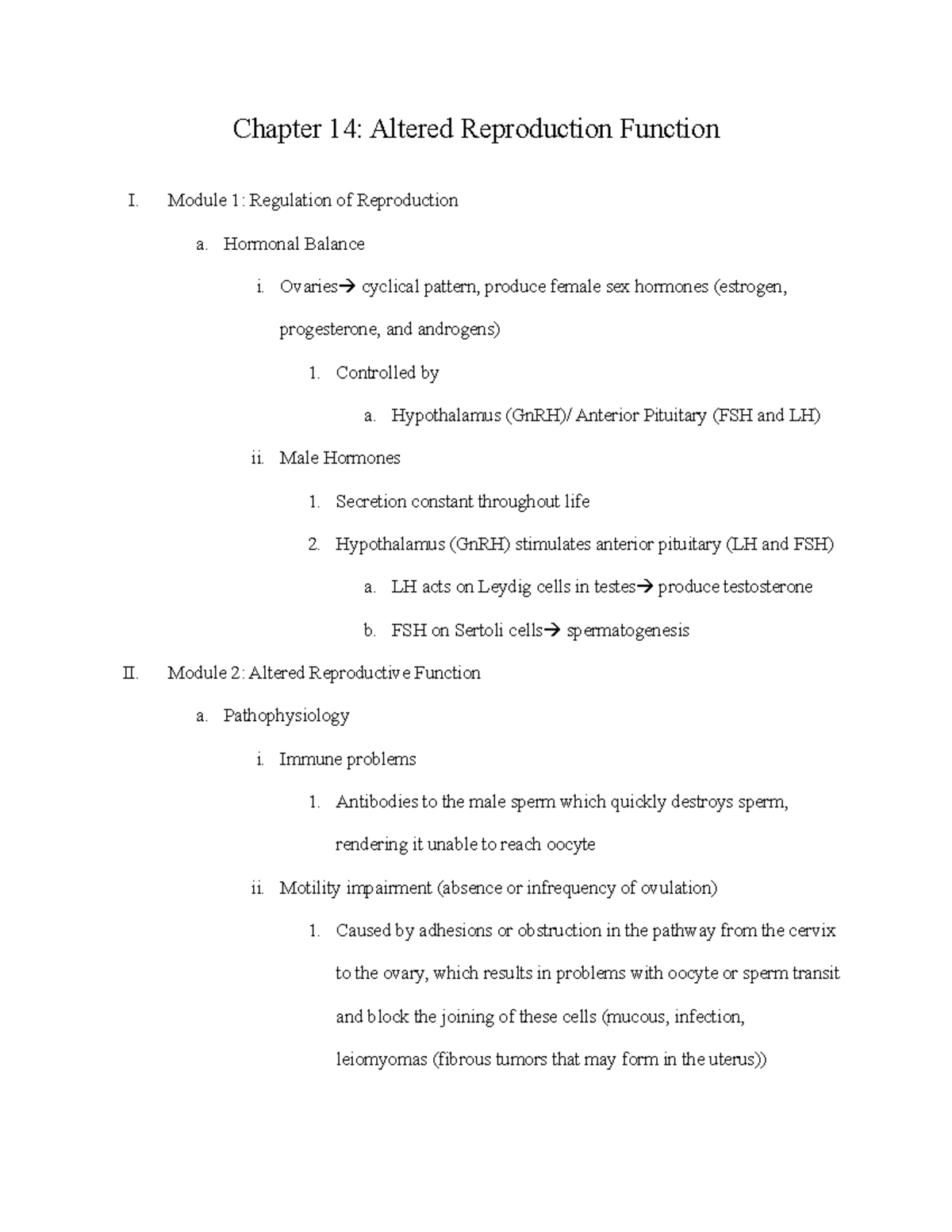 Patho Chapter 14 - Chapter 14: Altered Reproduction Function I. Module ...