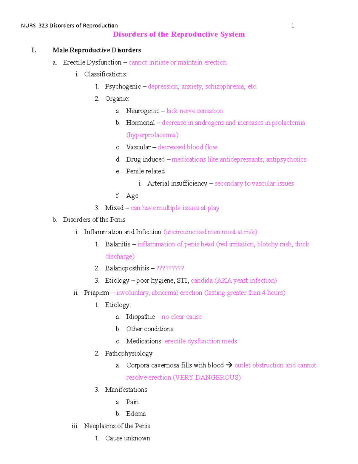 Disorders of Reproduction Notes - Disorders of the Reproductive System ...