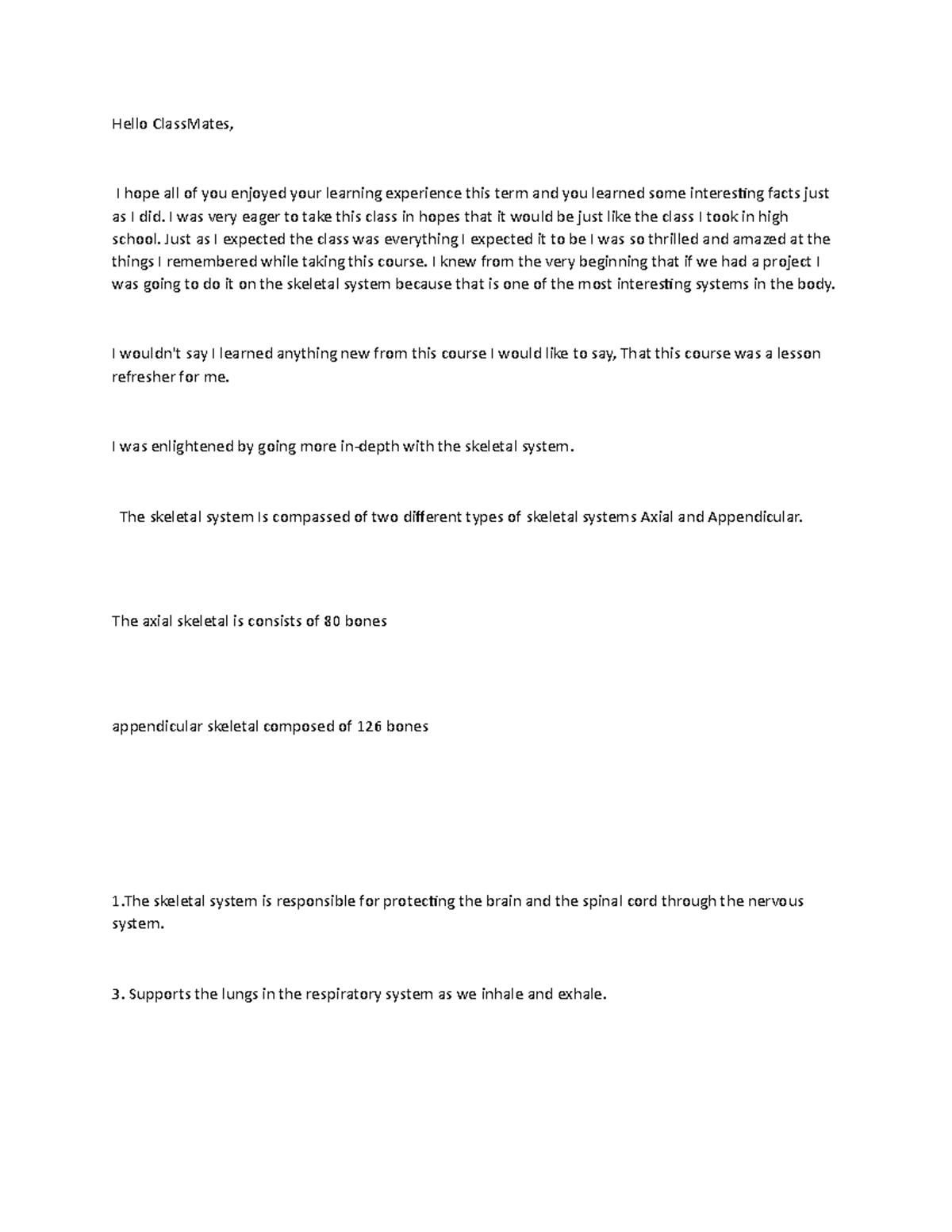 Final discussion A&P - work - Hello ClassMates, I hope all of you ...