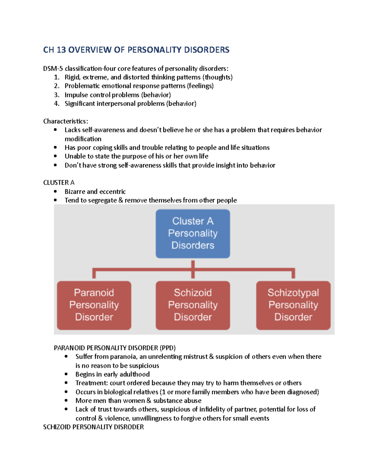 CH 13 Overview OF Personality Disorders - CH 13 OVERVIEW OF PERSONALITY ...