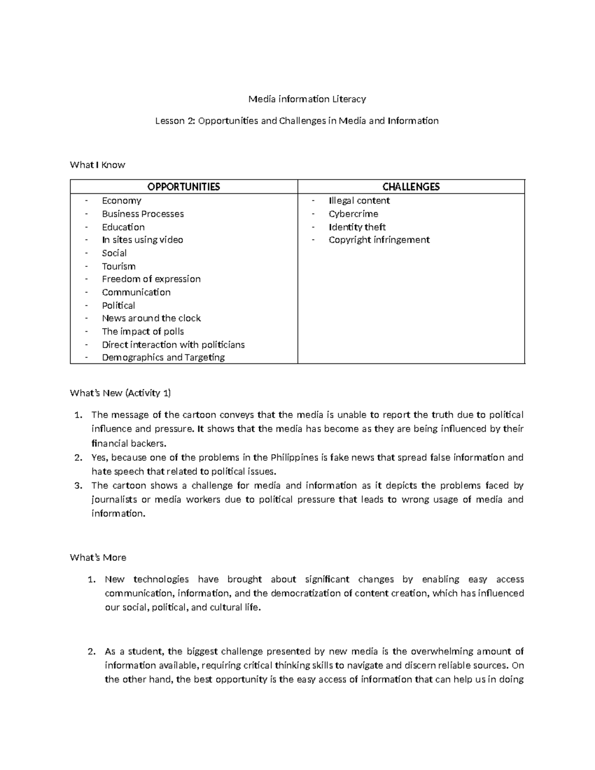 MIL (Lesson 2-3) SW - N/A - Media information Literacy Lesson 2 ...