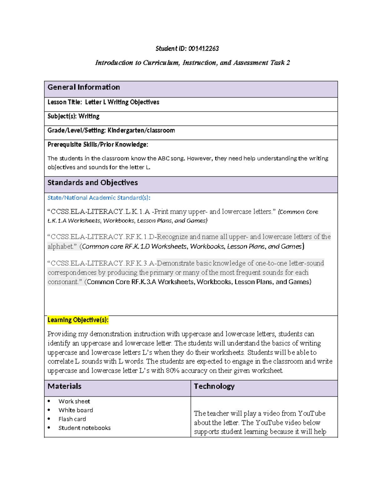 Task2implementing - passed - Student ID: 001412263 Introduction to ...