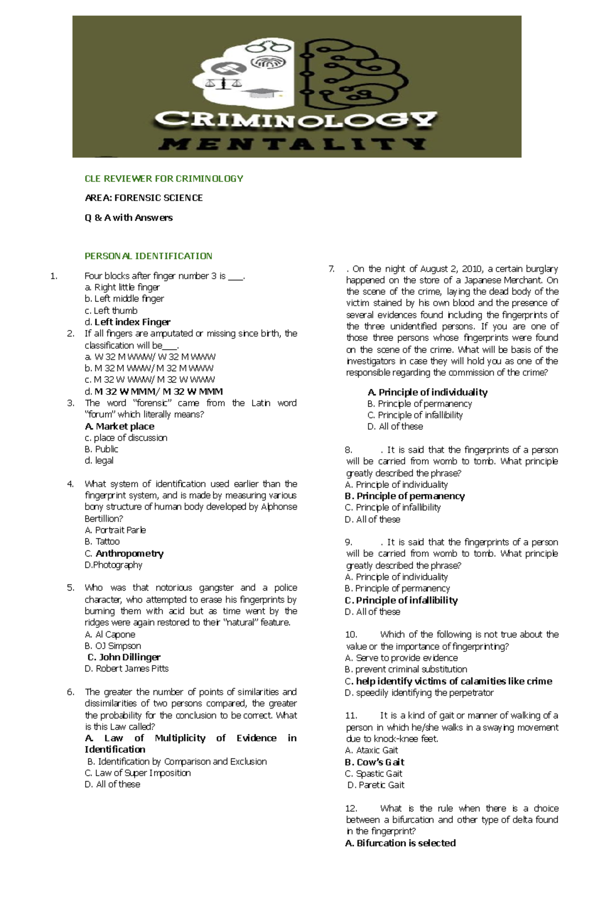 FS-Q A-600- Items - CLE REVIEWER FOR CRIMINOLOGY AREA: FORENSIC SCIENCE ...