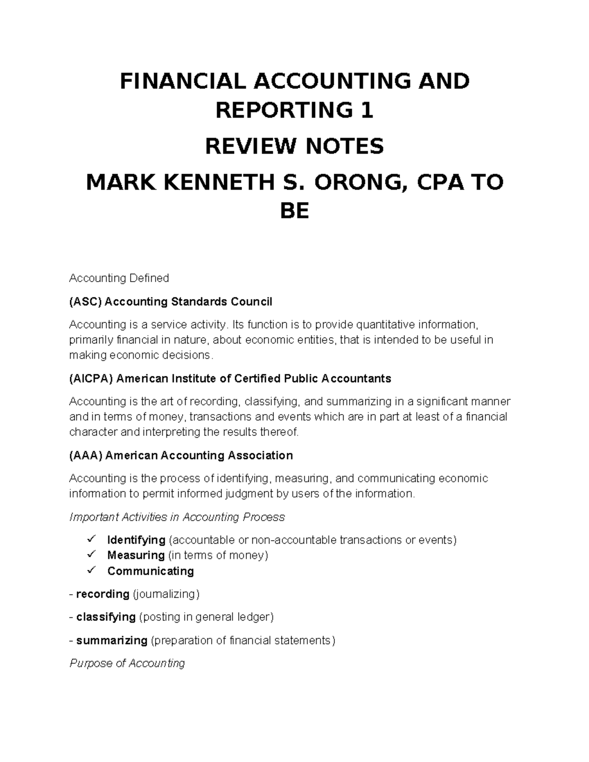 FAR 1 - Summary Intermediate Accounting 1 - FINANCIAL ACCOUNTING AND ...