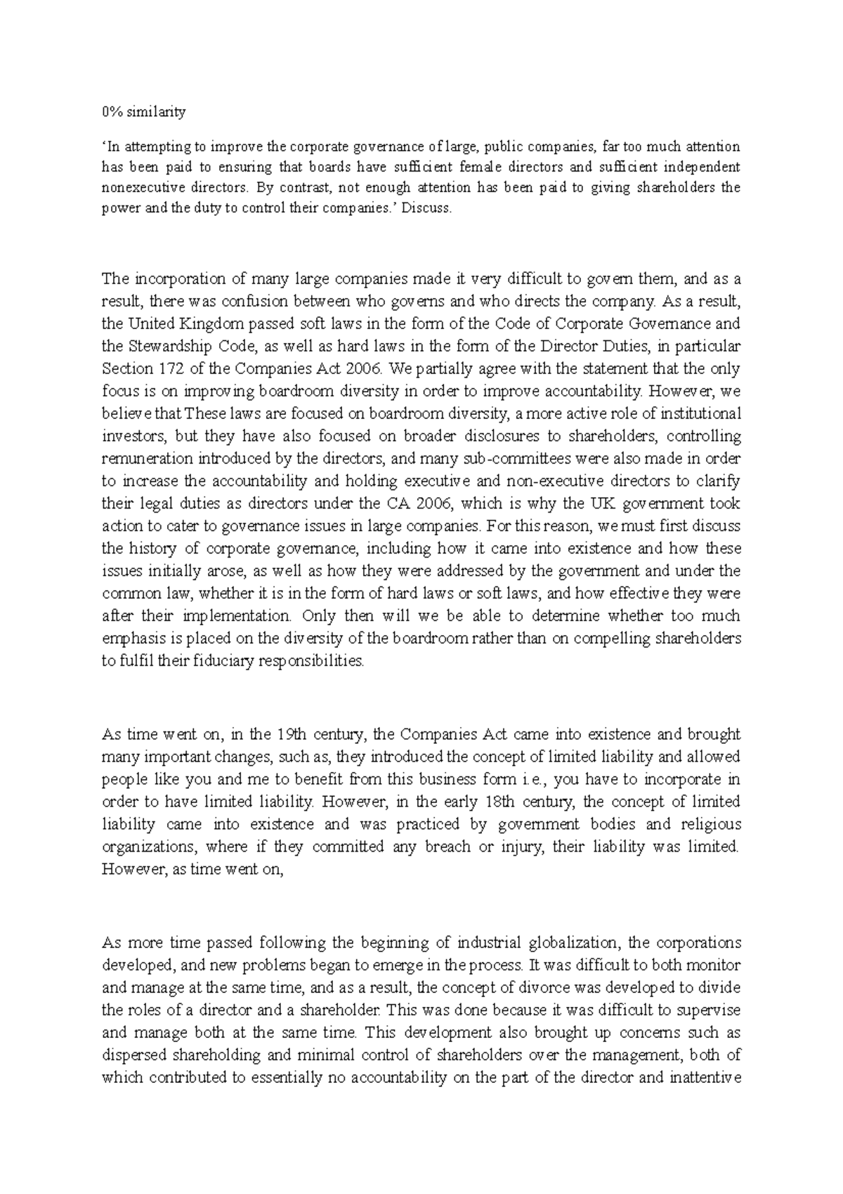 Corporate governance Essay revised - 0% similarity ‘In attempting to ...