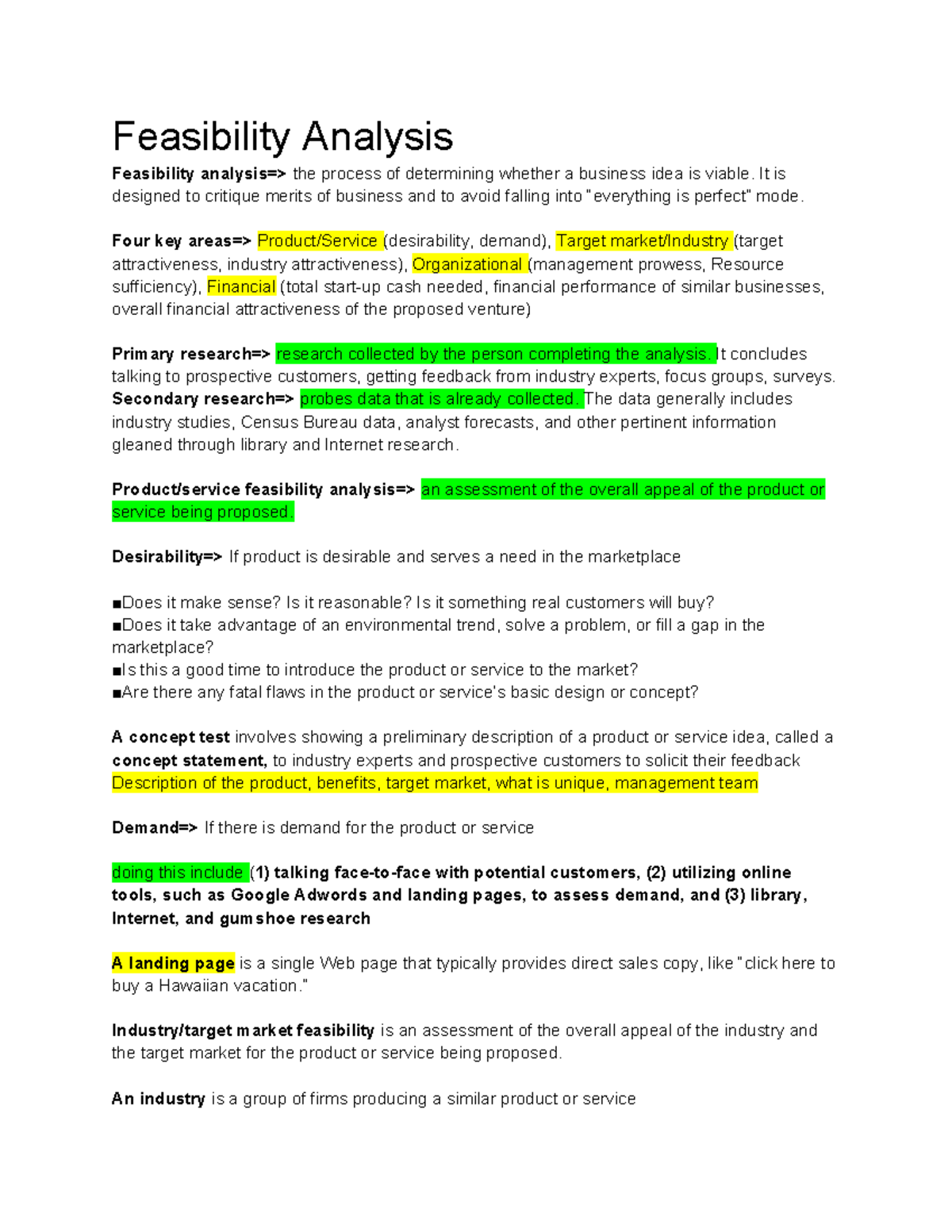 Feasibility Analysis - Summary Entrepreneurship - Feasibility Analysis Feasibility analysis ...