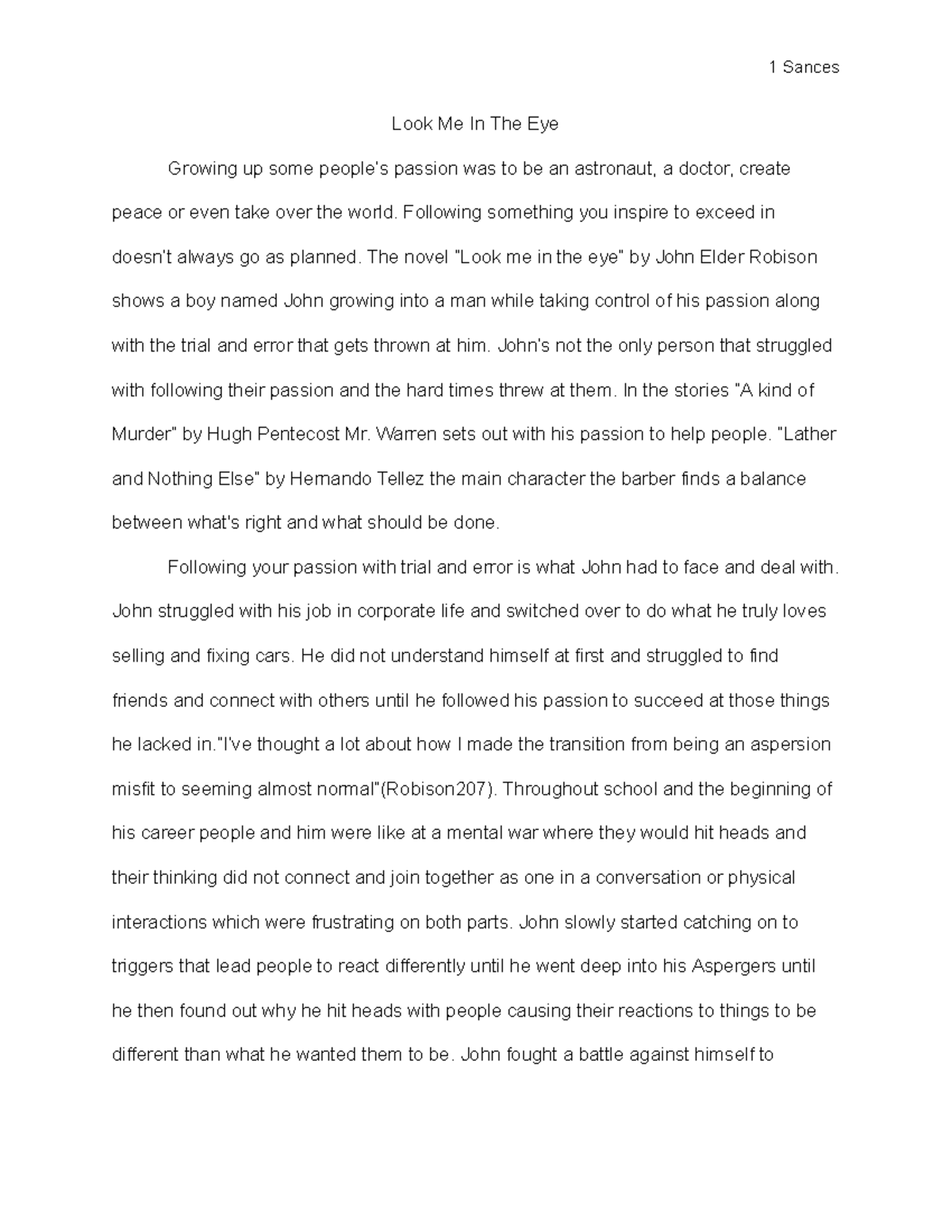 Look Me In The Eye - coursework - Look Me In The Eye Growing up some ...