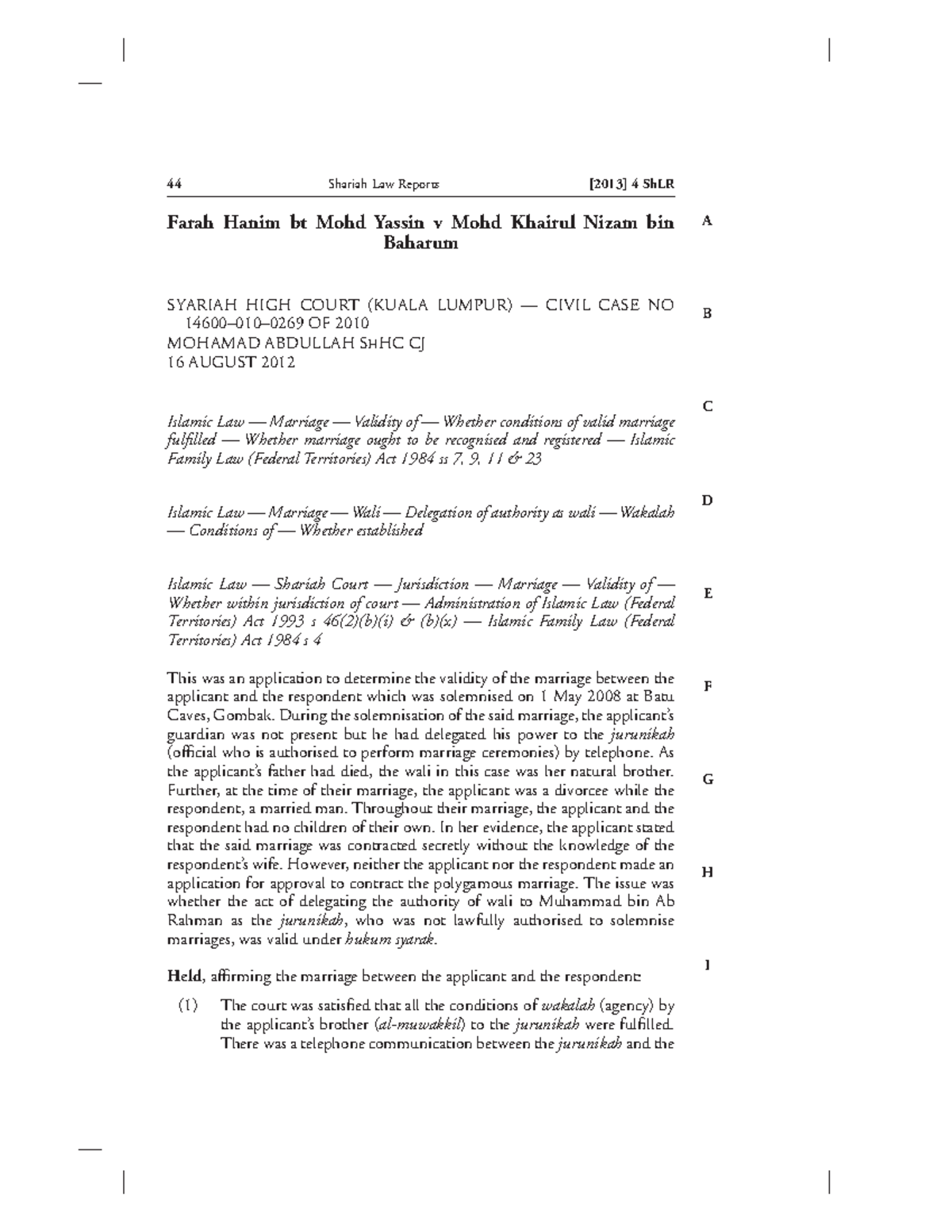 Farah Hanim - summary case - Farah Hanim bt Mohd Yassin v Mohd Khairul ...