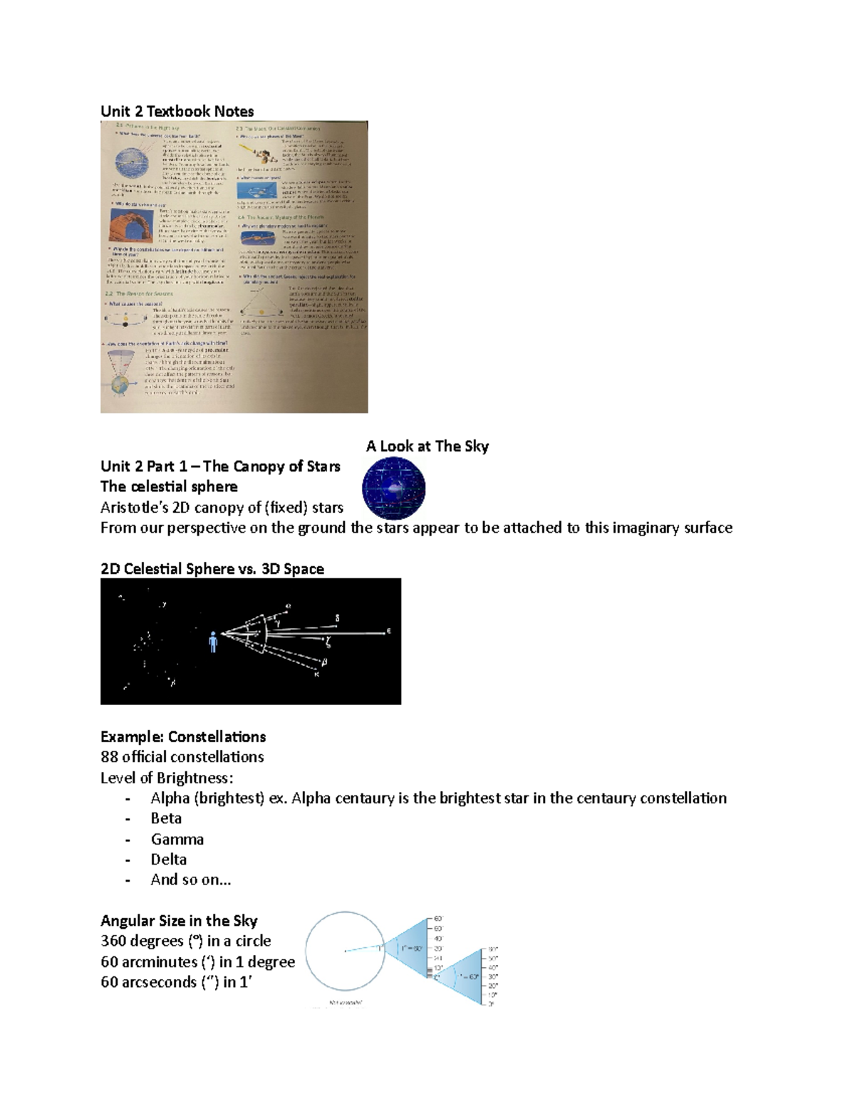 Unit 2 Notes - Astronomy - Unit 2 Textbook Notes A Look at The Sky Unit ...
