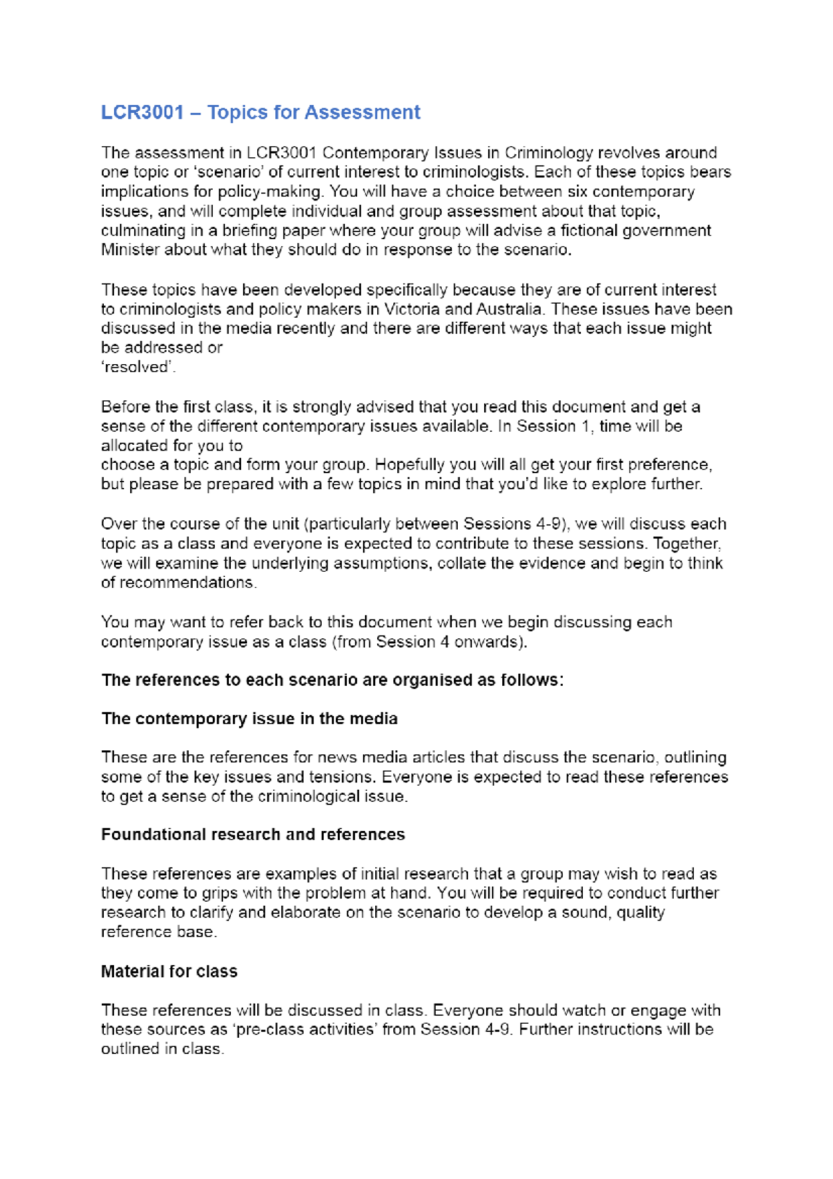 LCR3001 Assessment task sheet - LCR3001 - Studocu