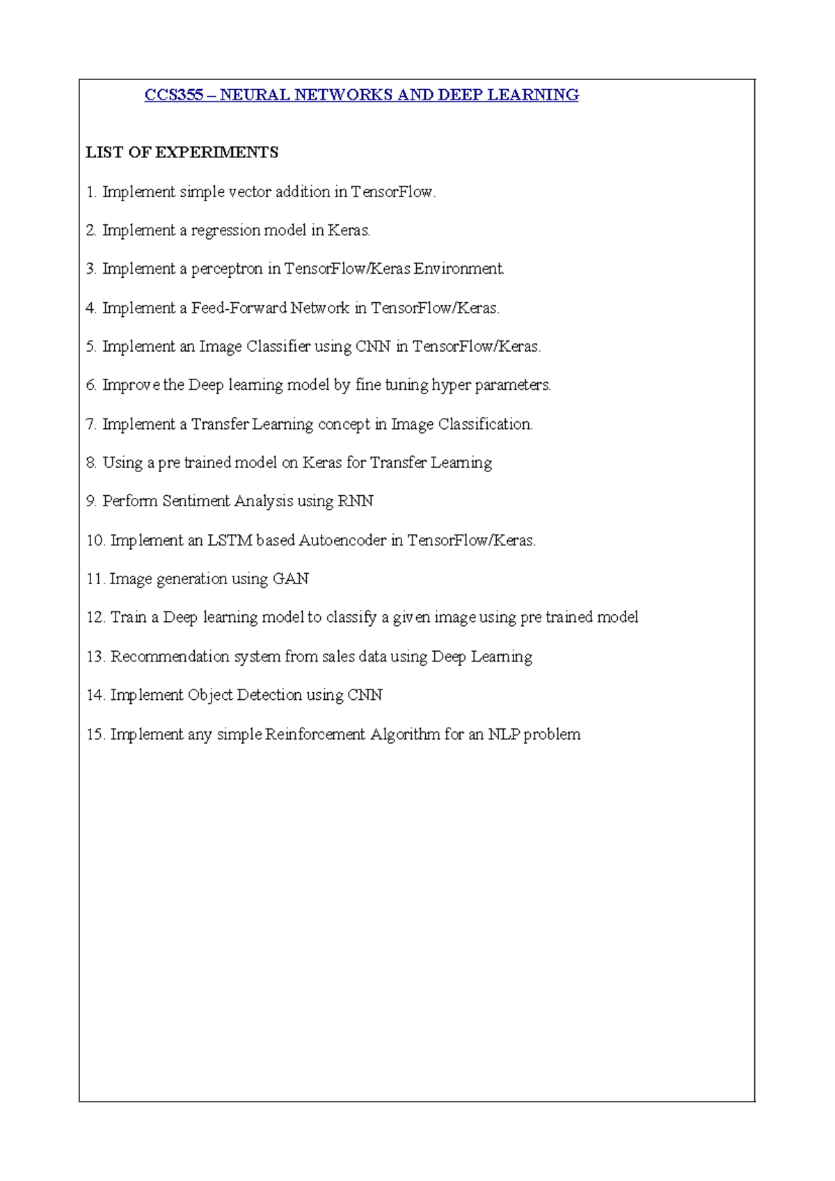 Nnrecord - CCS355 – NEURAL NETWORKS AND DEEP LEARNING LIST OF ...