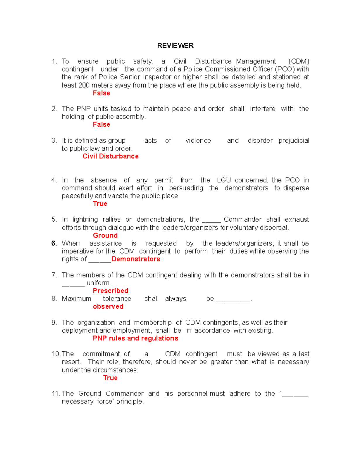 REV-CD - review - REVIEWER To ensure public safety, a Civil Disturbance ...