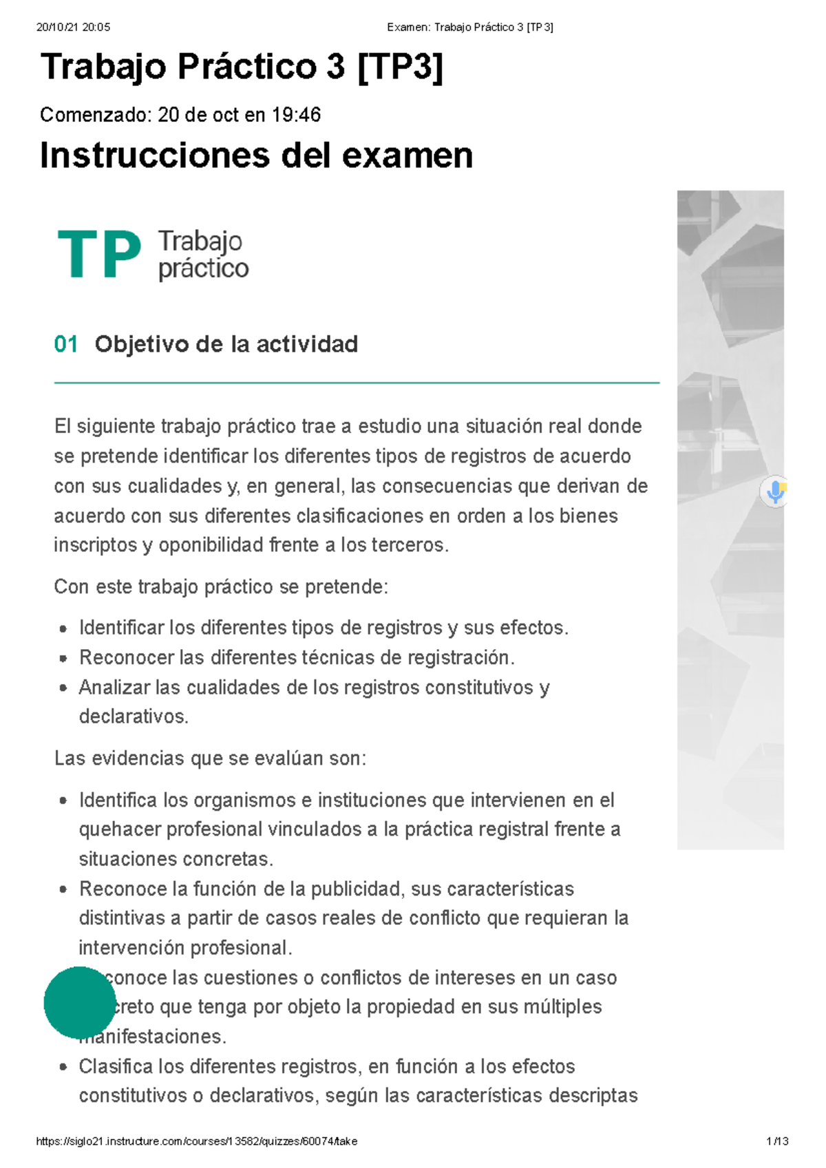 TRAB PRAC 3 OTRO PP1 - TRABAJO PRACTICO APROBADO - Trabajo Práctico 3 [TP3] Comenzado: 20 de oct ...
