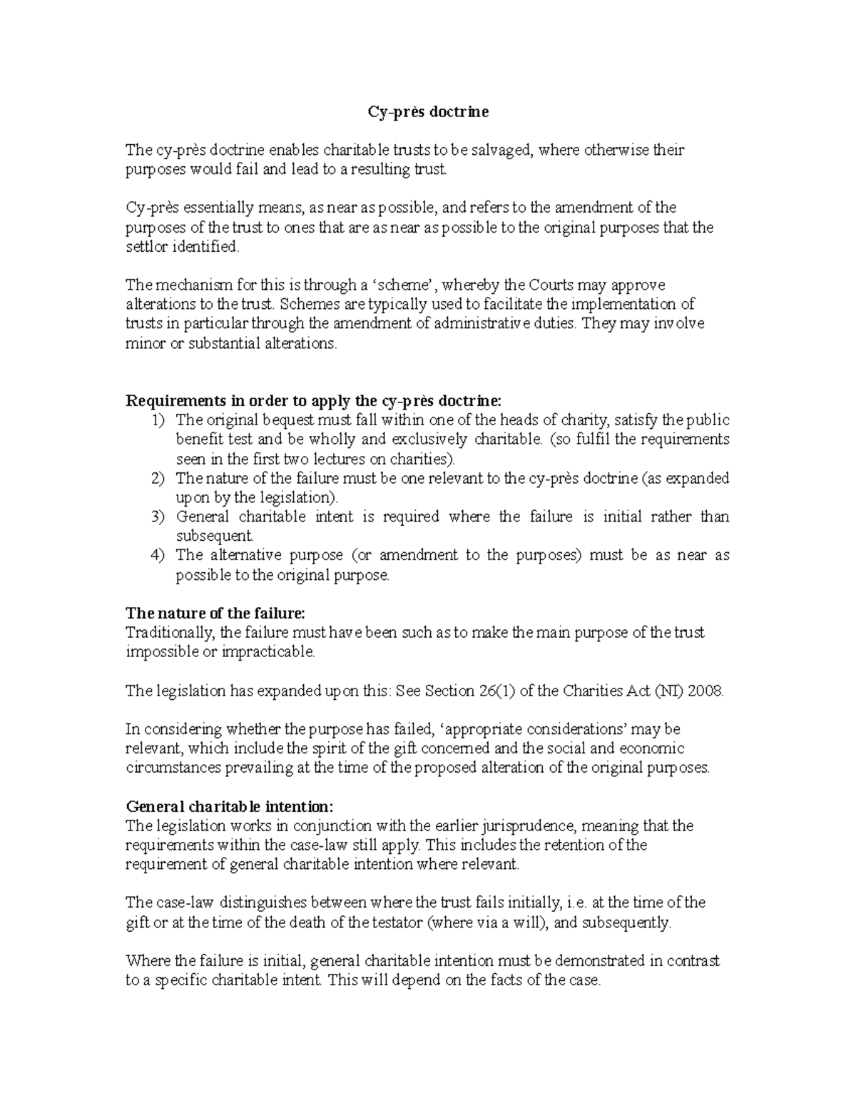 Cy-pres doctrine mini handout - Cy-près doctrine The cy-près doctrine ...