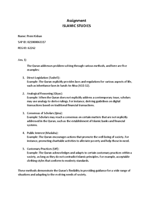 (Assignment)The life of holy prophet at madina - Islamic studies Assignment Topic: The life of ...