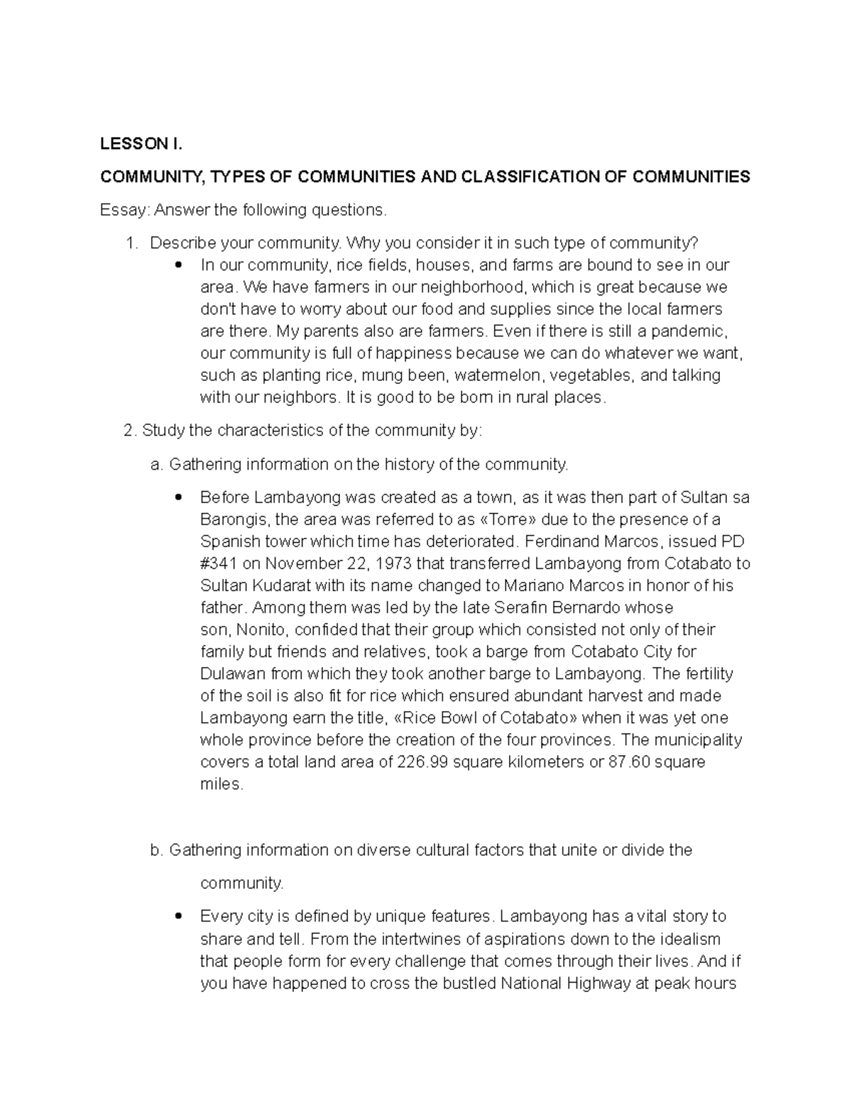 Community - lecture notes - LESSON I. COMMUNITY, TYPES OF COMMUNITIES ...