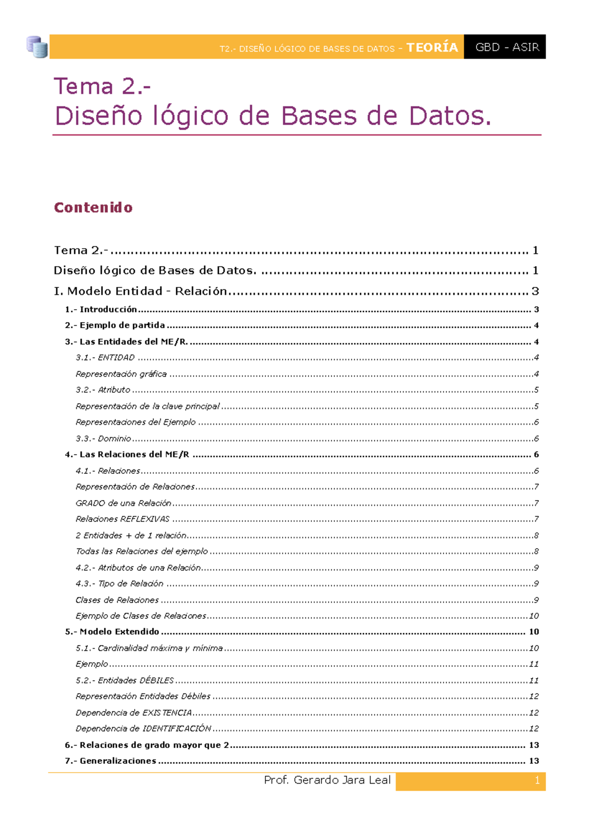 Basedatos - Tema 2.- Diseño lógico de Bases de Datos. Tema 2.- Contenido Diseño lógico de Bases ...