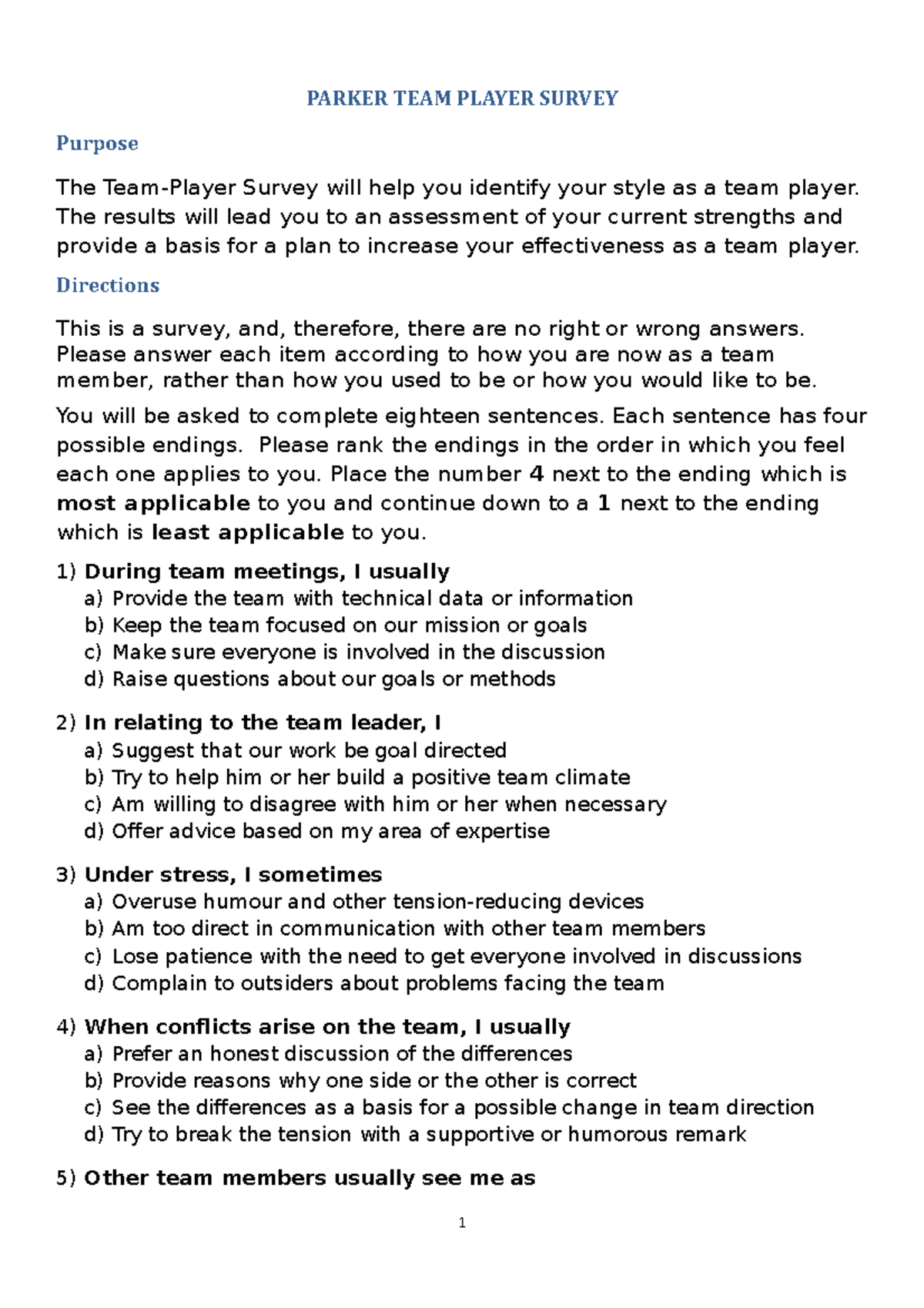 TEAM Personality 4 C's - Learning Portfolio - homework week 7 must do ...