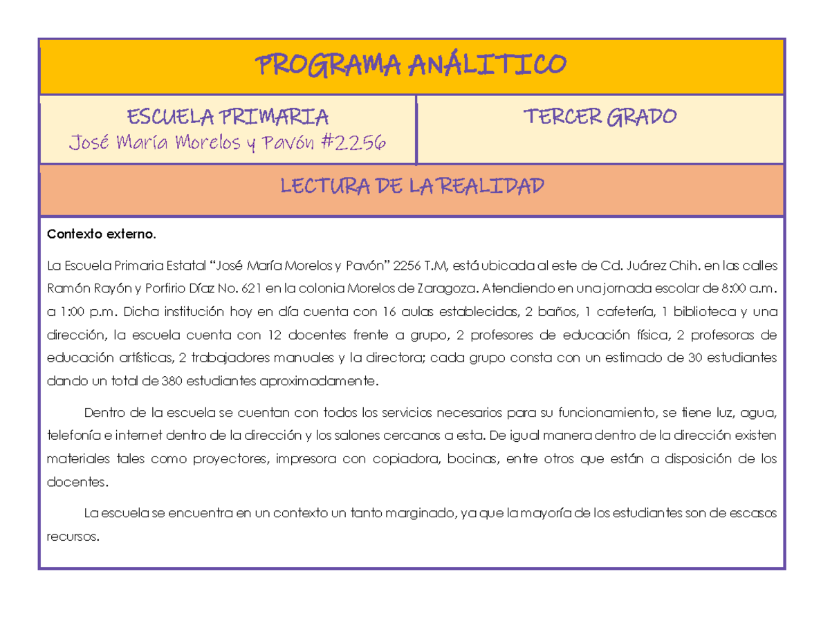 PLAN Analitico 3°A - PROGRAMA ANÁLITICO ESCUELA PRIMARIA José María ...