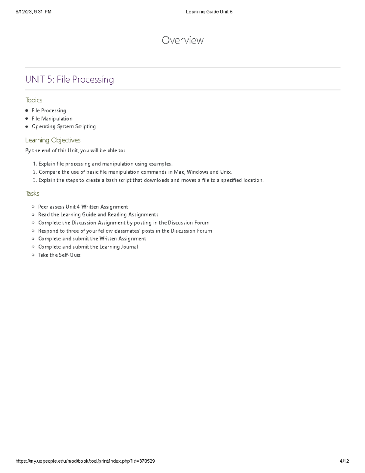 Learning Guide Unit 5 - Overview UNIT 5: File Processing Topics ####### File Processing ...