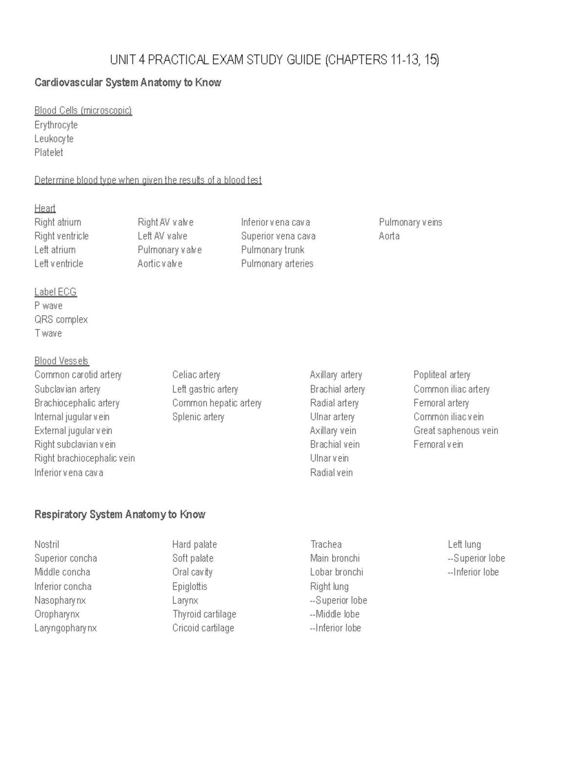 Unit 4 Practical Exam Study Guide - UNIT 4 PRACTICAL EXAM STUDY GUIDE (CHAPTERS 11-13, 15) - Studocu