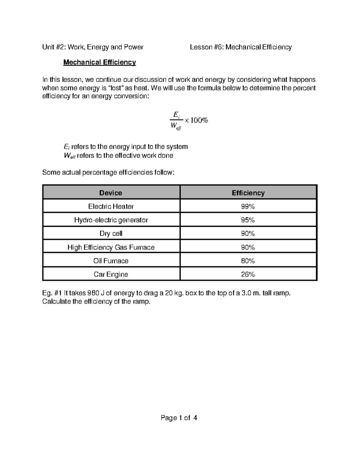 06 mechanical efficiency - Mechanical Efficiency In this lesson, we ...