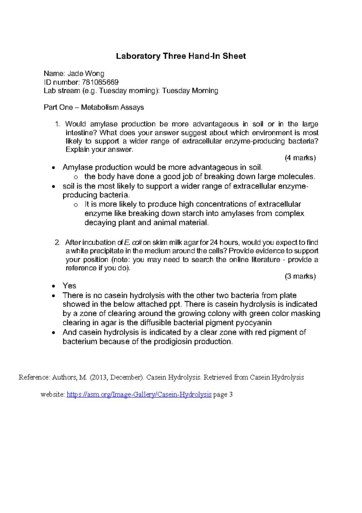 Lab 3 hand in sheet-2 - n/a - Laboratory Three Hand-In Sheet Name: Jade ...