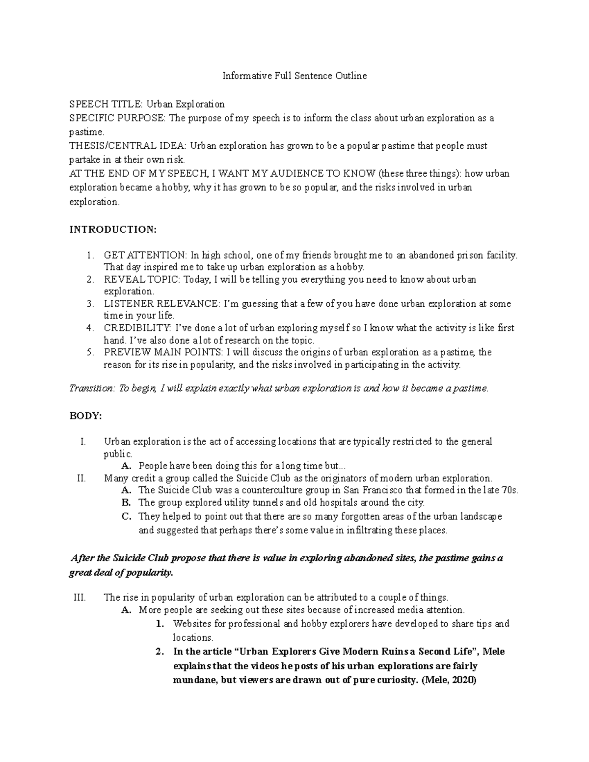 Informative Full Outline SPC 2608 - Informative Full Sentence Outline ...