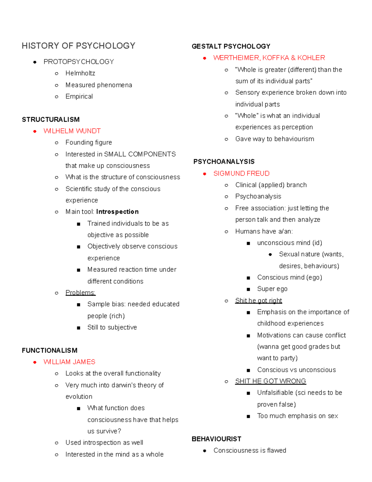 Psych 101 - Midterm one notes - HISTORY OF PSYCHOLOGY PROTOPSYCHOLOGY ...